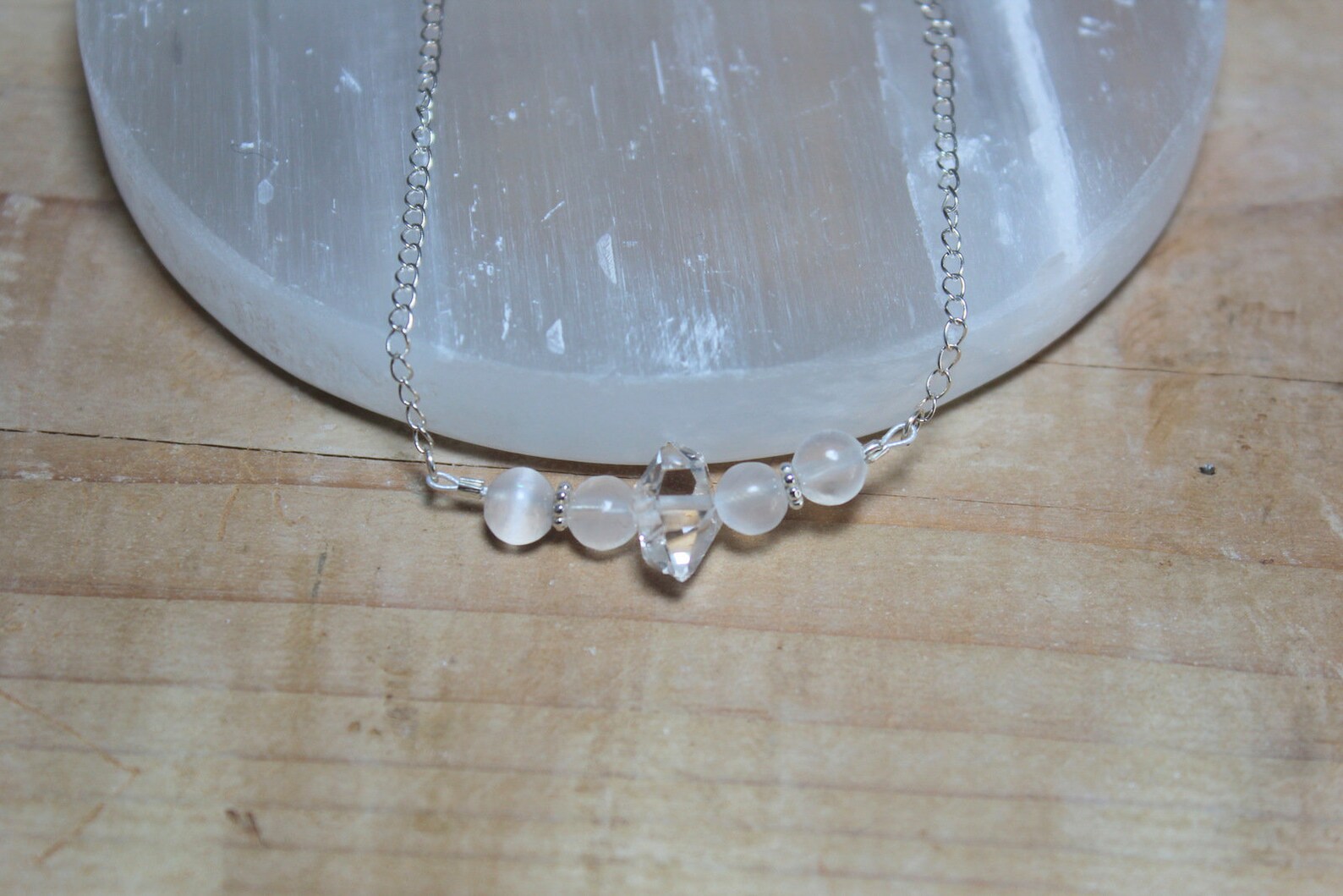 Herkimer Diamond & Selenite Pendant Necklace, .925 Sterling Silver ...