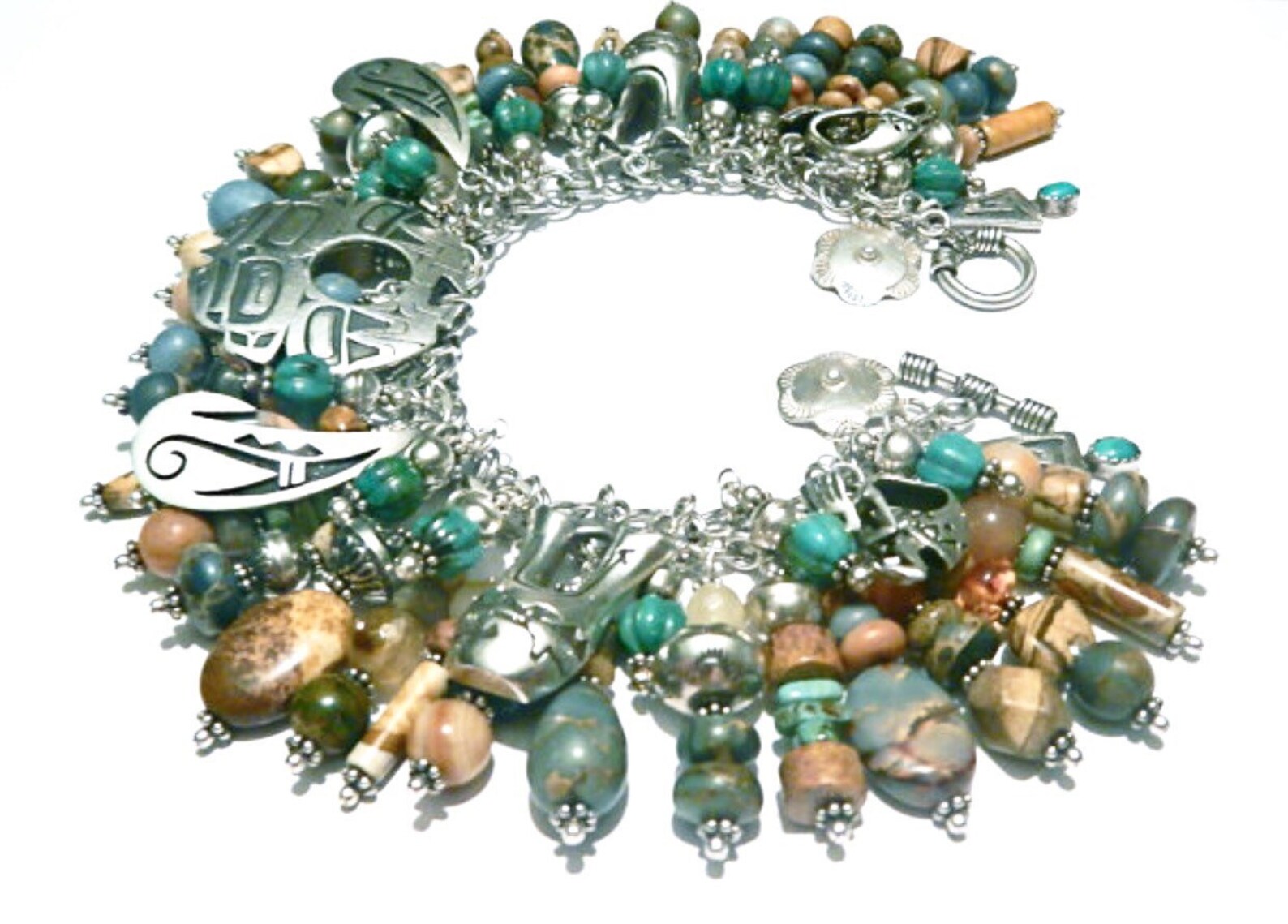 Native American Inspired Charm Bracelet Sterling Silver Aqua Terra ...