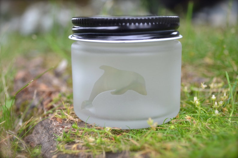 Glass Jar, Sand Etched Dolphin Glass Jar, Stash Jar, Spice Jar, Frosted ...