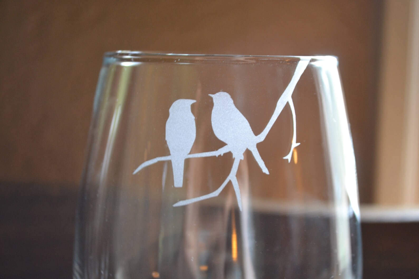 Wine Glass, Bird Wine Glass, Stemless Wine Glass, Birds on Branch, Sand ...