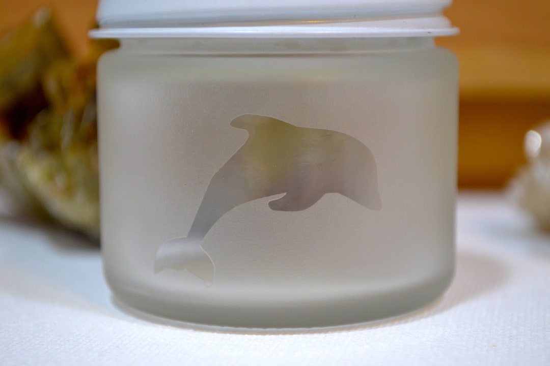 Glass Jar, Sand Etched Dolphin Glass Jar, Stash Jar, Spice Jar, Frosted ...
