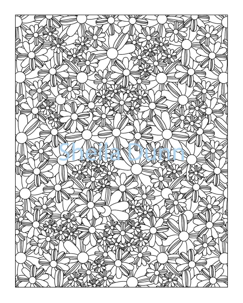 Funky Flower Coloring Pages for Adults | Etsy