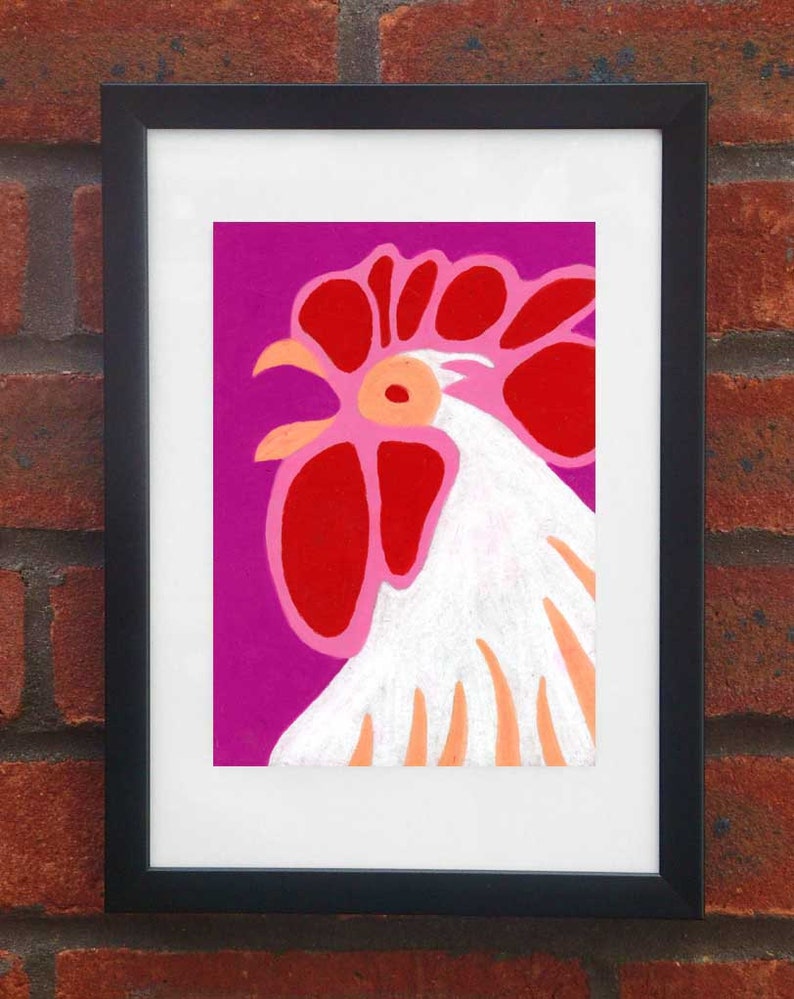 Chicken A5 Original Oil Pastel Drawing framed - Etsy