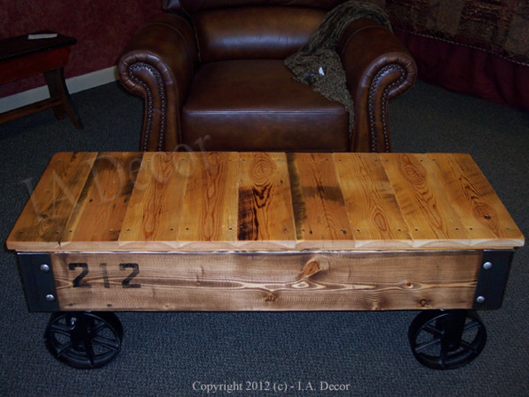 Factory Cart Coffee Table - Industrial Coffee Table - Rustic Coffee ...