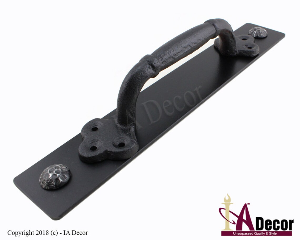 Black Iron Handle With Black Backing Plate and Distressed Nail Heads ...