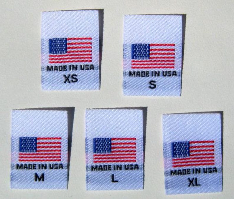 250pc White American Flag Label - Made in USA, Red White & Blue Woven ...