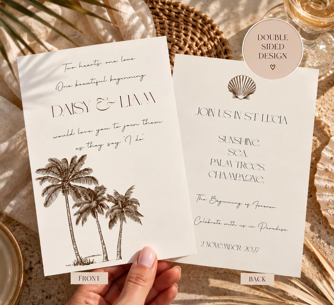St Lucia Destination Wedding Invitation Template | Tropical Canva ...