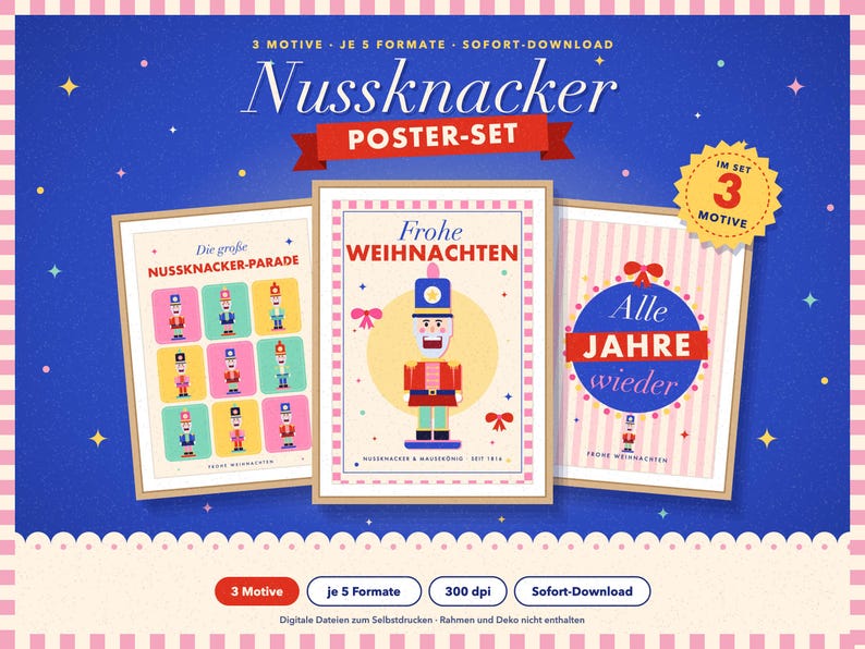 Nutcracker Poster Set of 3 | Christmas Printable Wall Art | German ...
