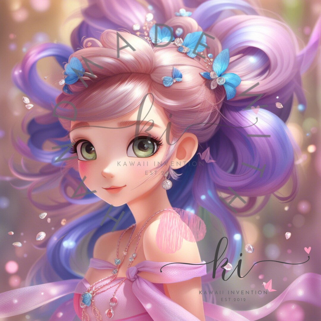 Lavender AI Art Kawaii Girl Digital Download Digital Print High ...
