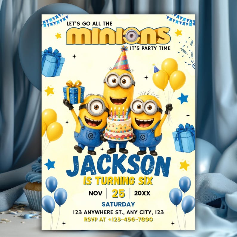 Editable Yellow Minions Birthday Invitation Template: Editable Kids ...