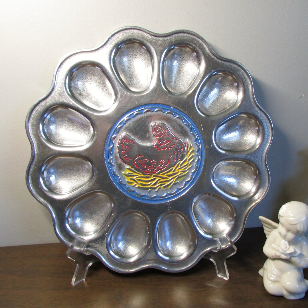 Egg Plate Hen Chicken Insert 12 Egg Slots Wilton Armetal / Pewter Like ...