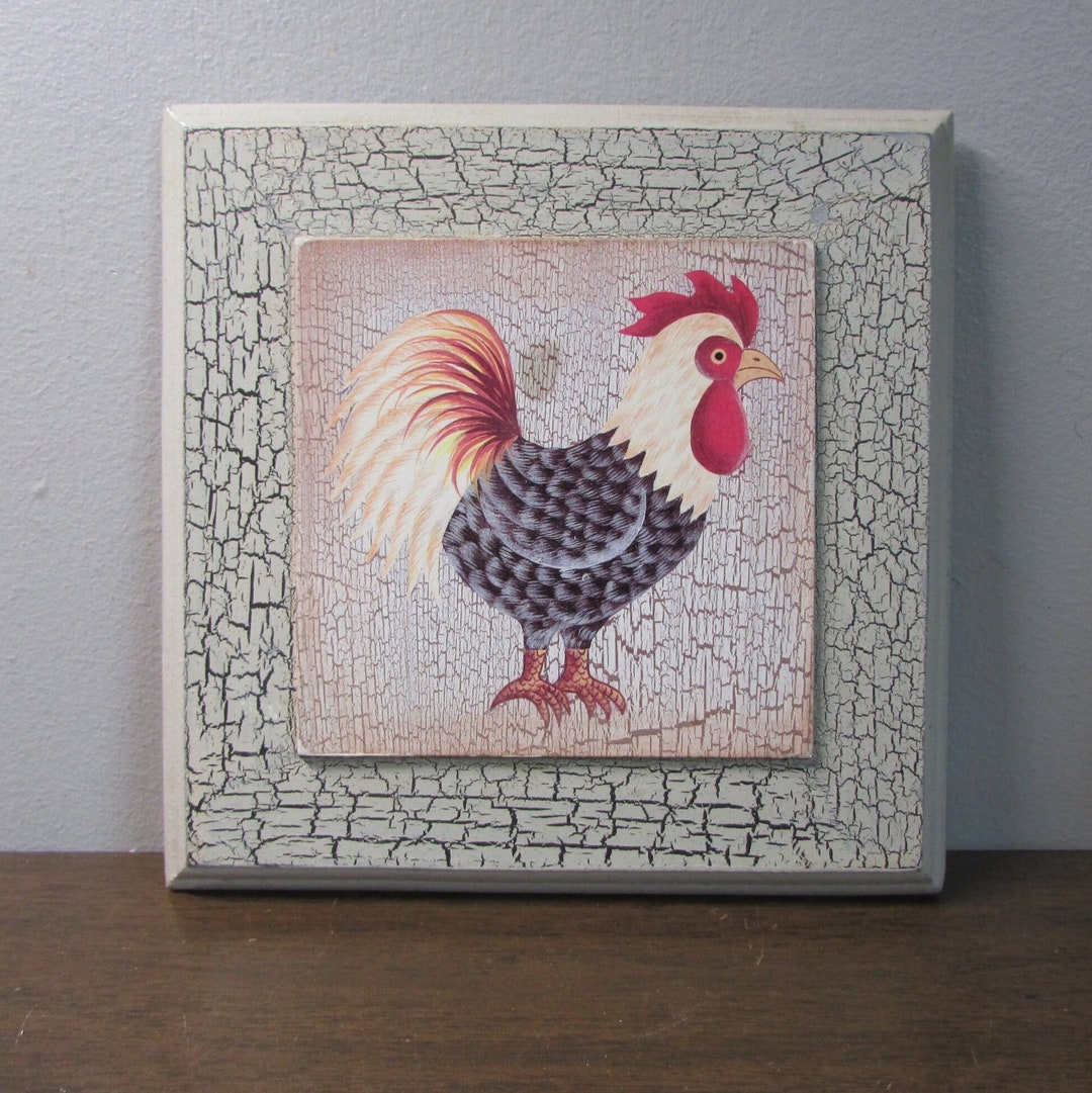 Small Chicken Rooster Plaque Picture, Wall Art Wall Hanging, Black ...