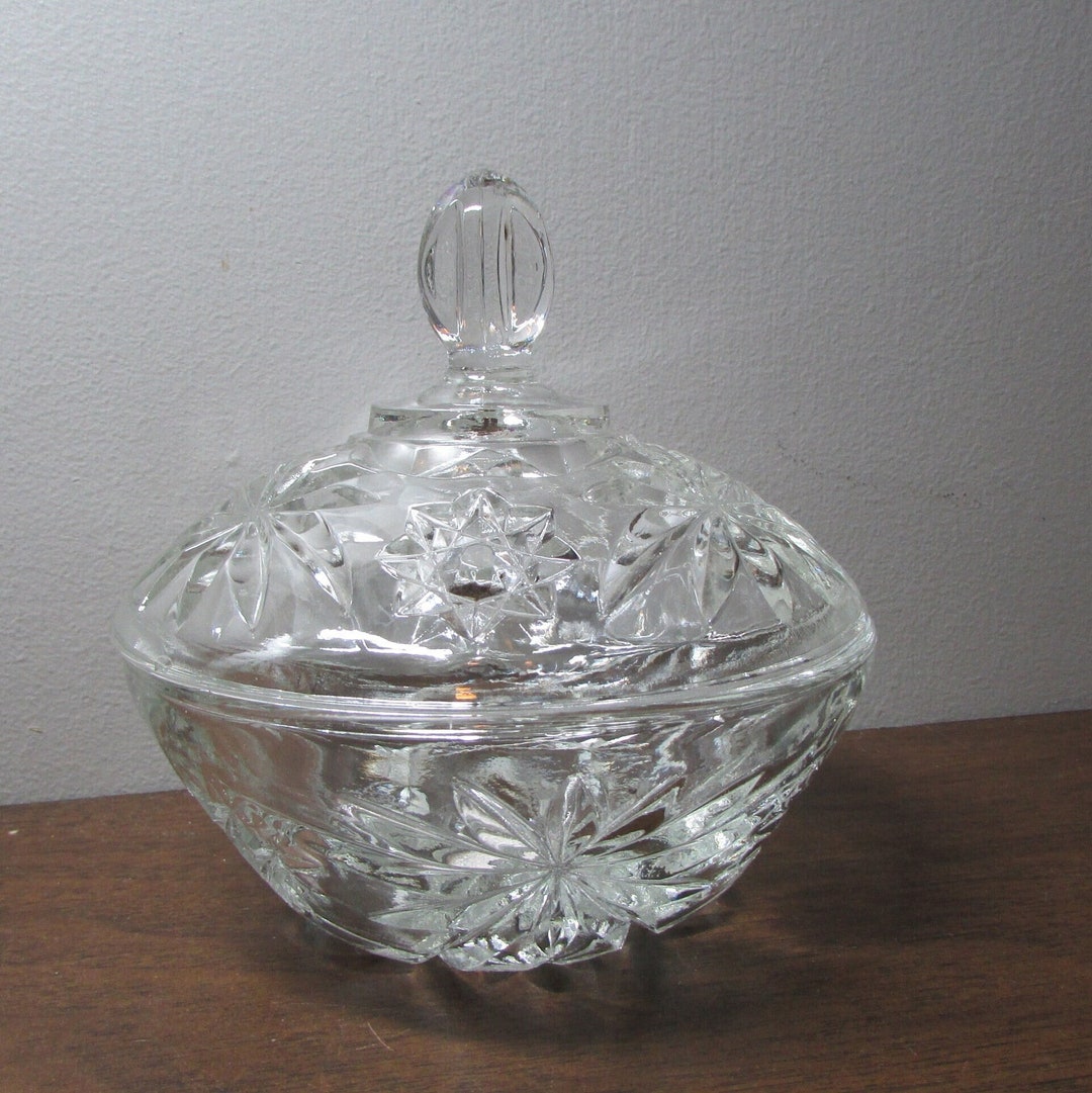 Glass Candy Dish Sugar Bowl With Easy Grab Knob Top Lid - Etsy