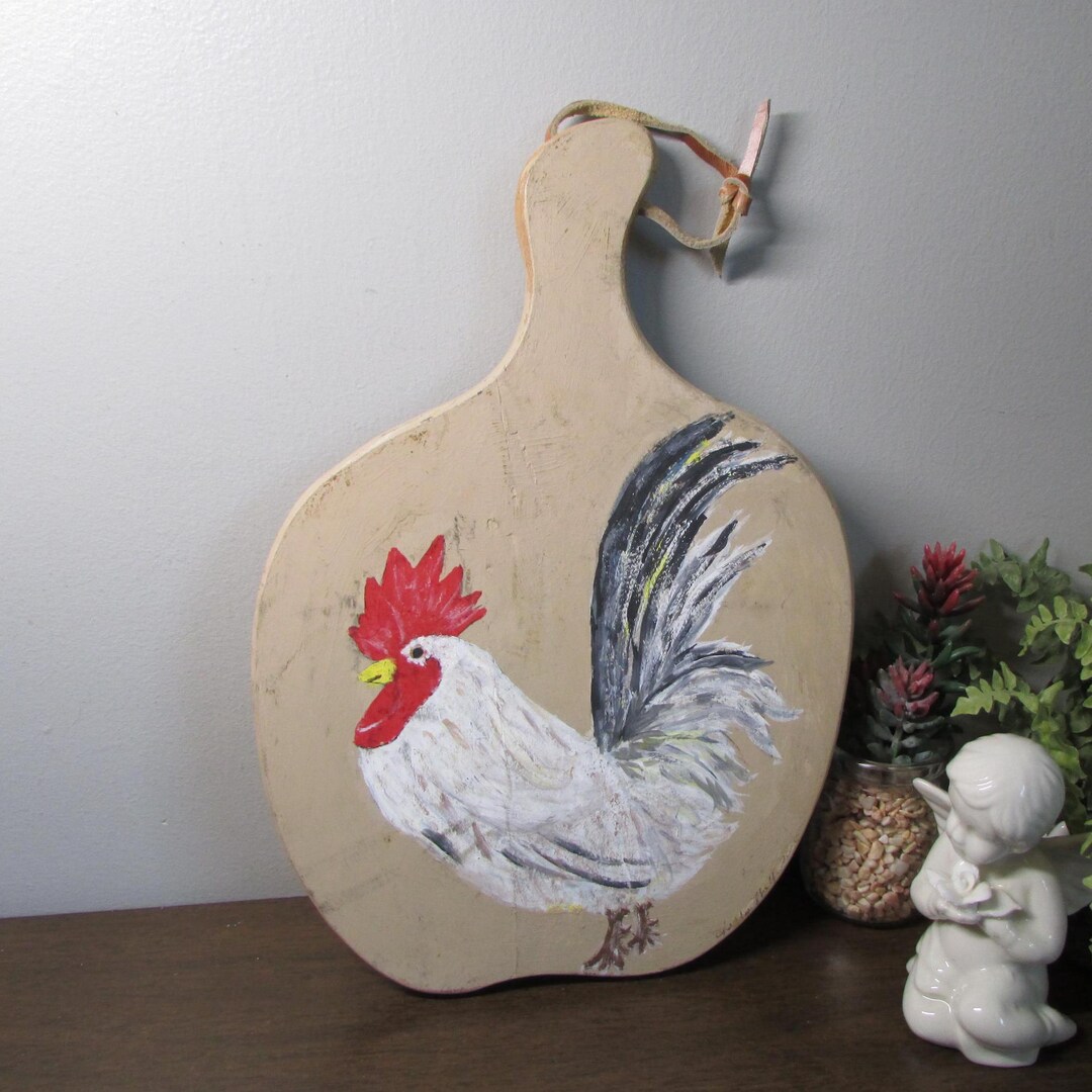 Hand Painted Rooster Chicken Wall Hanging, Repurposed Wood Cutting ...
