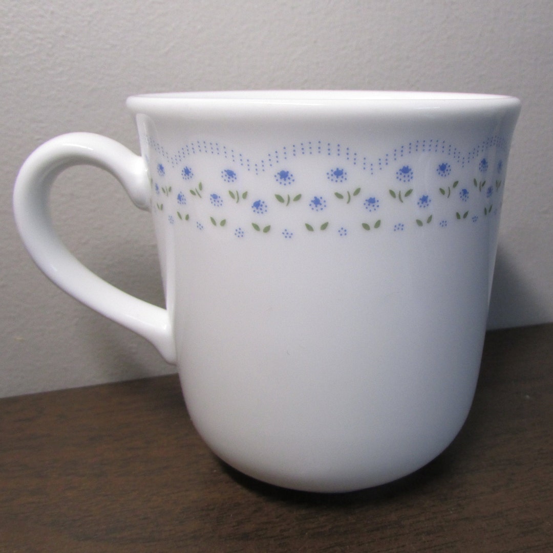 Corelle Corning Garden Row Cup Made in USA White With Blue Flowers ...