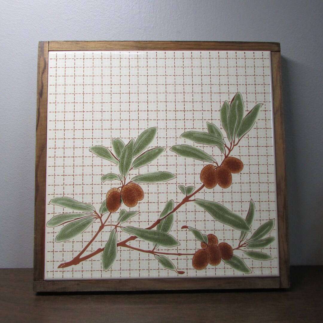 Hand Crafted Trivet or Kitchen Wall Hanging Olives & Branches Pattern ...