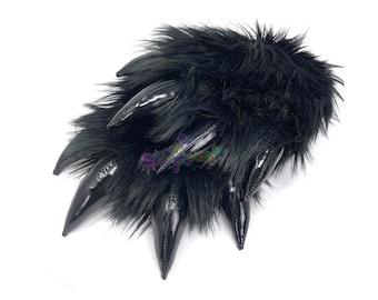 Black Furry Feet Paws.black Puffy and Fluffy Fur Paw Feet With White ...