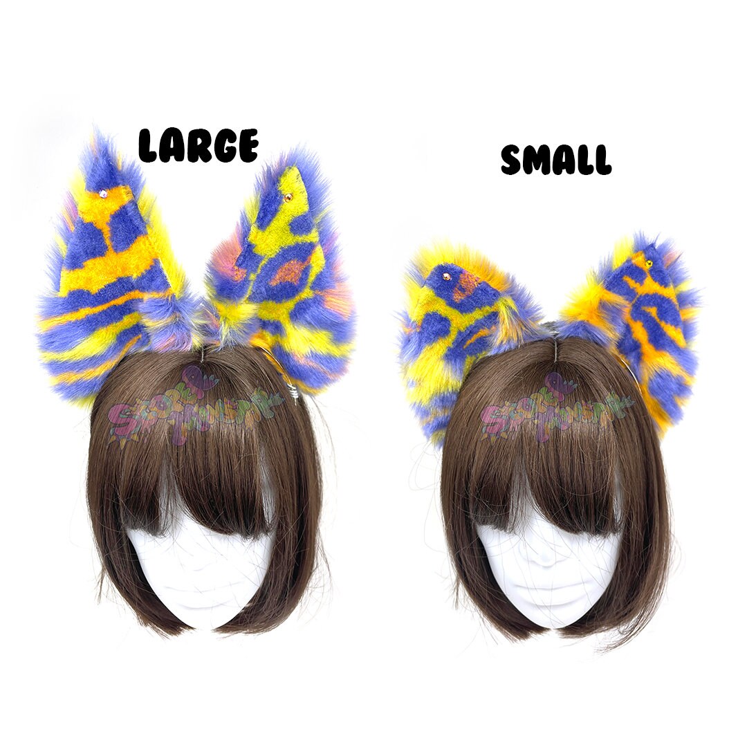 Acid Wash Large & Small Ears - Cat Ears - Animal Headband Ears - Raver ...
