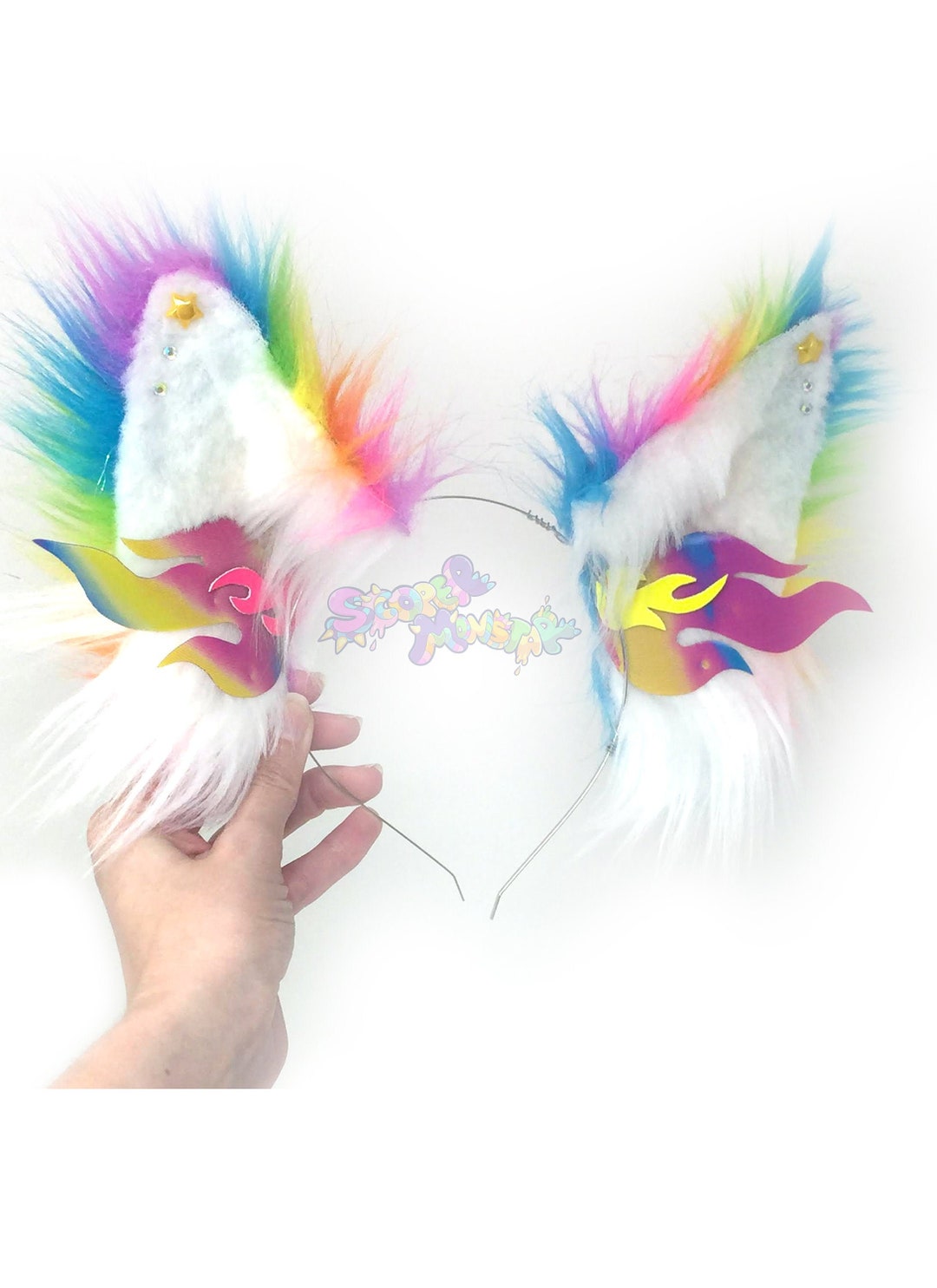 Rainbow Flame Ears Cosplay Furry Ears - Etsy