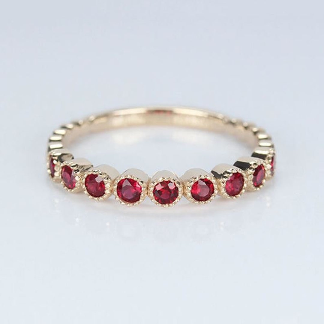 Rose Gold Ruby Stone Stackable Ring Dainty Ruby Zirconia - Etsy
