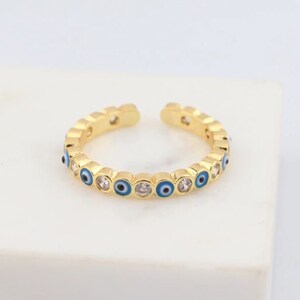 Evil Eye Stackable Ring, Blue Lucky Evil Eye Adjustable Ring, Gold ...