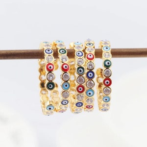 Evil Eye Stackable Ring, Blue Lucky Evil Eye Adjustable Ring, Gold Rainbow Evil Eye Open Ring ...