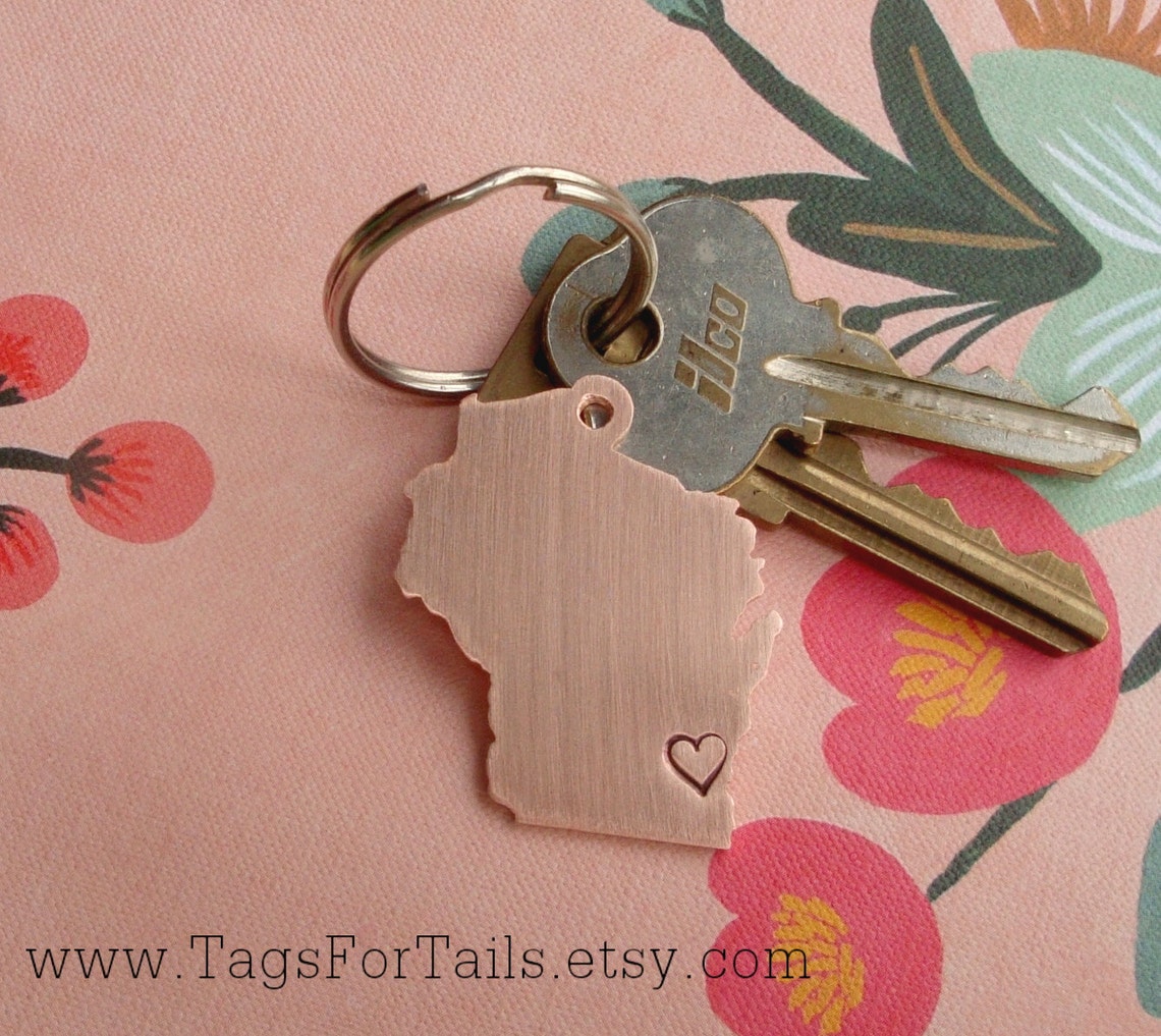 Wisconsin State Keychain One Heart Over Your City Handmade - Etsy