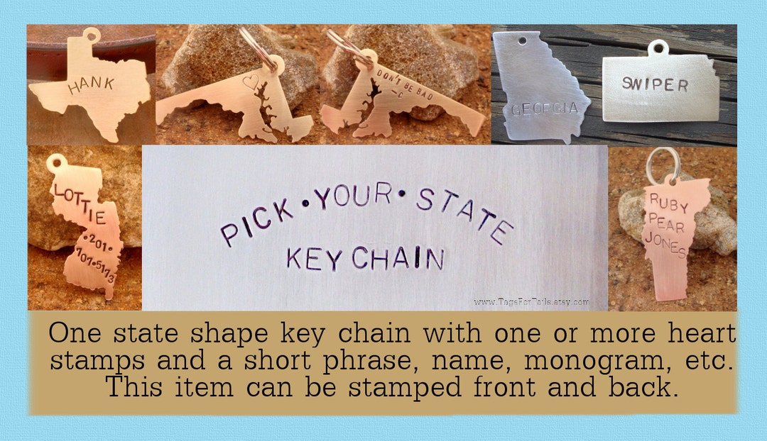 State Keychain With Short Message Pick Your State Handmade - Etsy