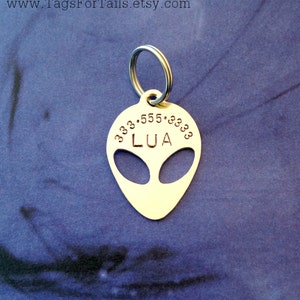 Alien Pet ID Tag Handmade Copper Nickel or Brass - Etsy
