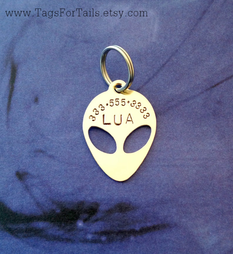 Alien Pet ID Tag Handmade Copper Nickel or Brass - Etsy
