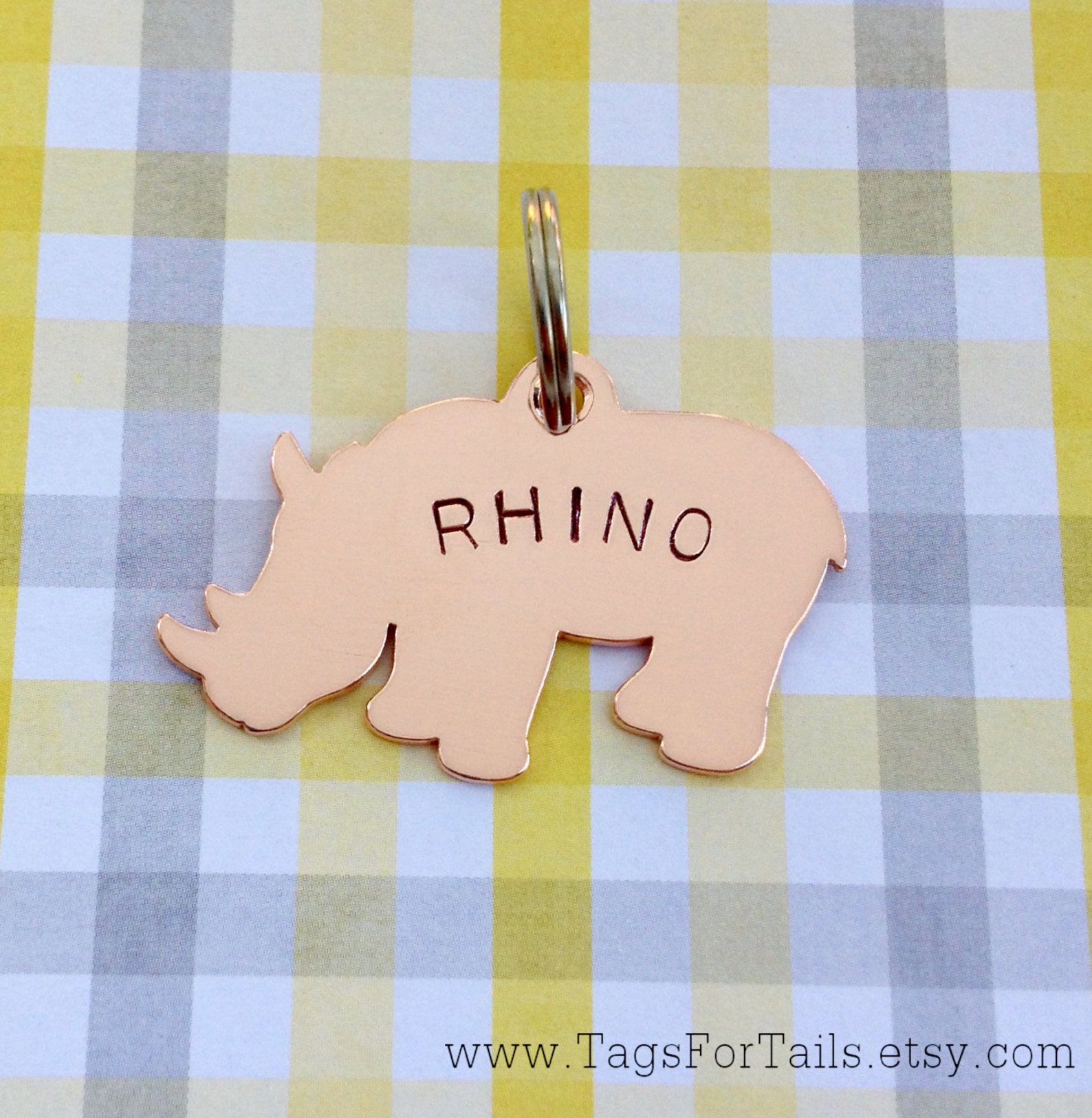 Rhino Pet ID Tag Handmade Copper Nickel or Brass | Etsy
