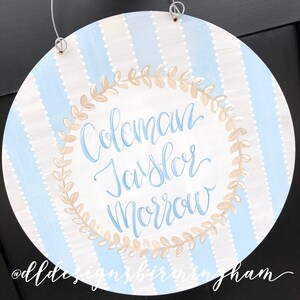 Baby Boy Hospital Door Hanger Gingham Stripes Hand Lettering Hand ...