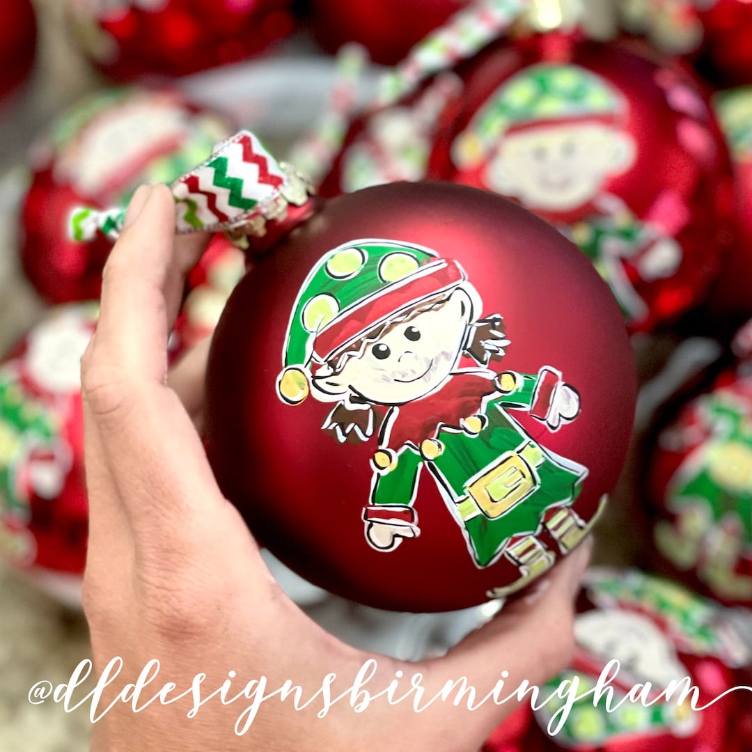 Elf Ornament Handpainted Custom Red Glass Ornament Christmas - Etsy