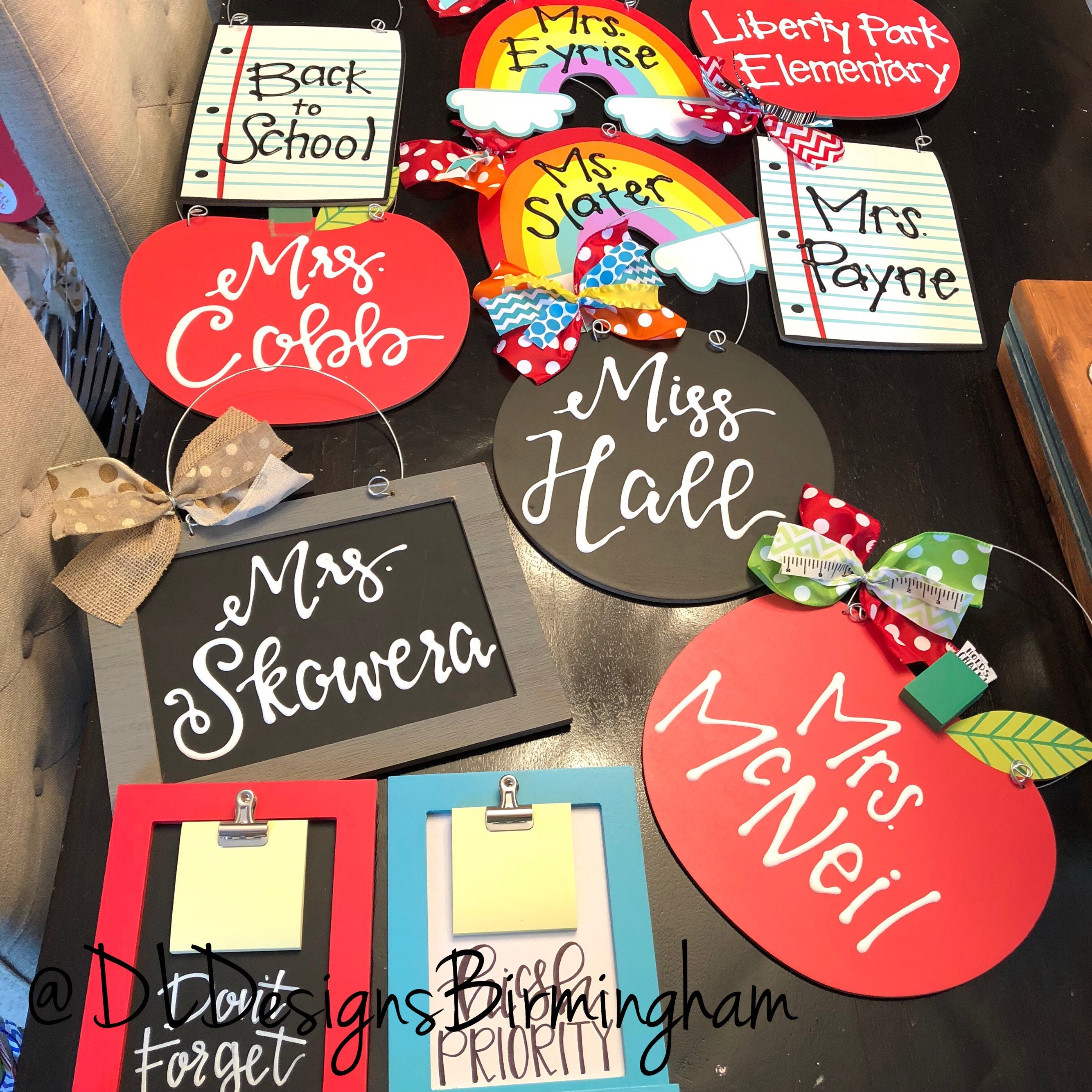 Teacher door hanger classroom decor apple, chalkboard, rainbow, school bus