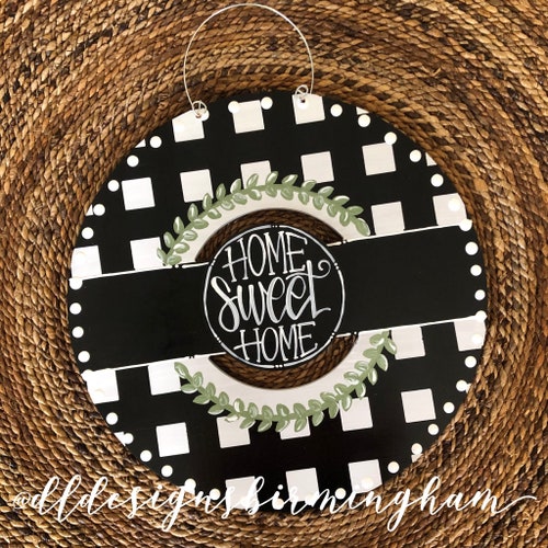 Black and White Stripe Wreath Door Hanger With Stripes and - Etsy