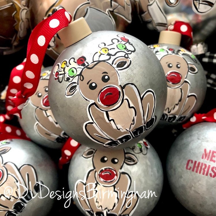 Reindeer ornament rudolph with lights handpainted galvanized metal