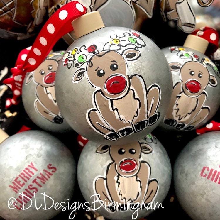 Reindeer ornament rudolph with lights handpainted galvanized metal