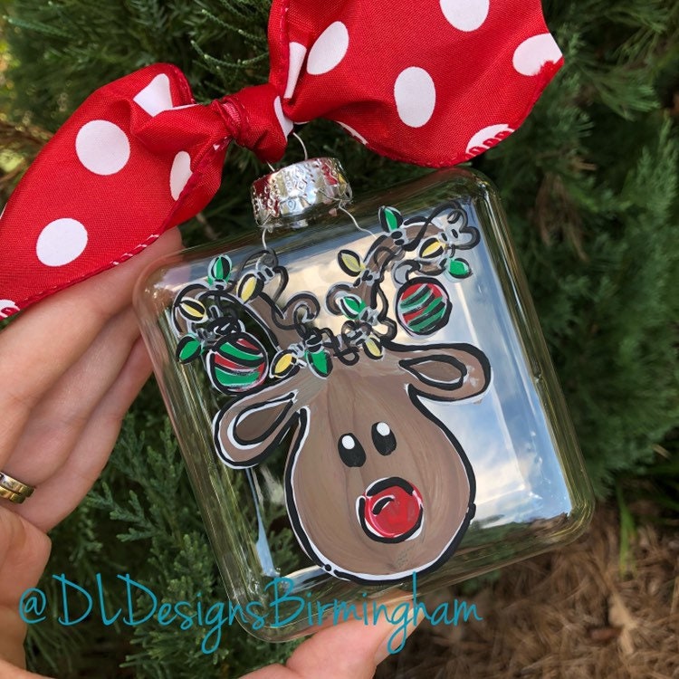 Rudolph ornament glass handpainted tangled lights