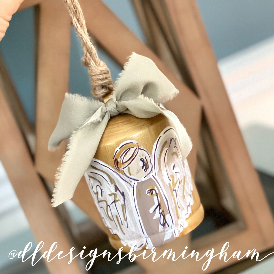 Angel Ornament Bell Hand Painted Gold Metal - Etsy