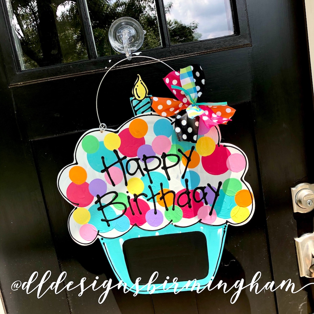 Happy Birthday Gender Neutral Cupcake Door Hanger With Chalkboard and ...