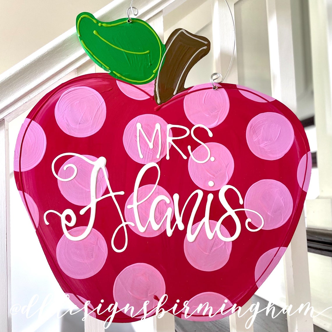 Apple Teacher Door Hanger Hand Lettered Apple Polka Dots - Etsy