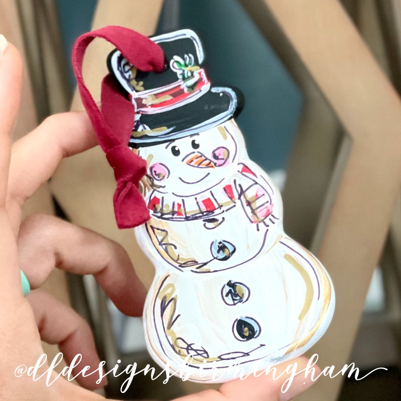 Snowman Ornament Handpainted Ceramic Ornament Gingham Christmas - Etsy