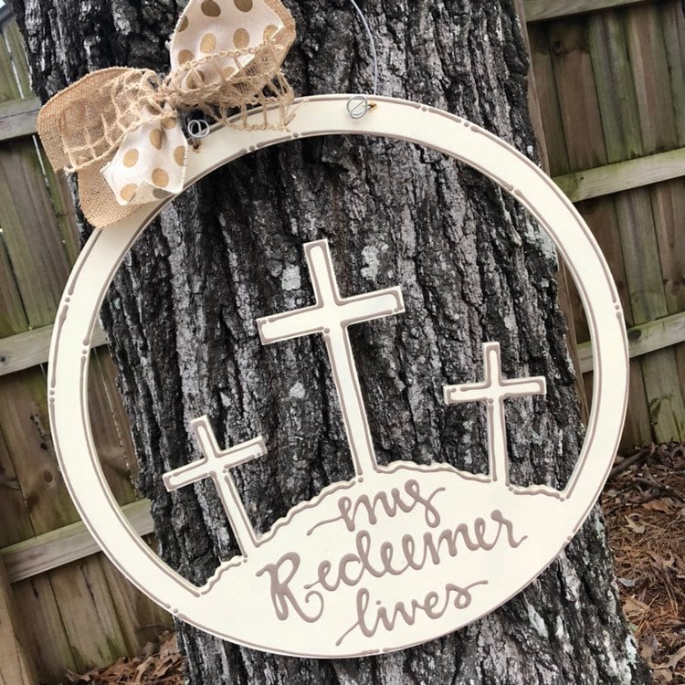 Easter cross door hanger cross calvary silhouette with my redeemer ...
