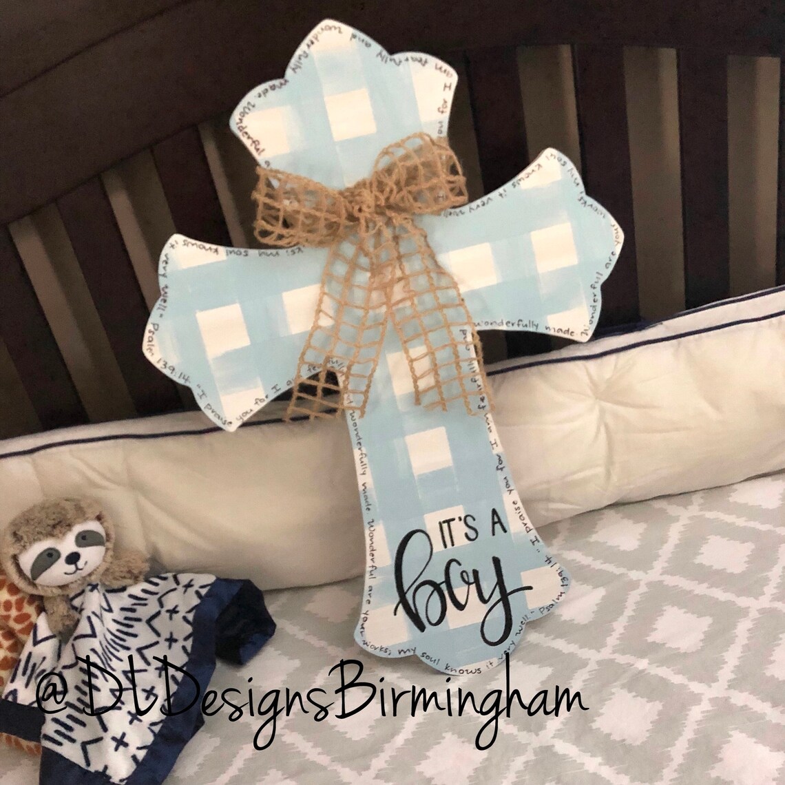 Baby Hospital Door or Nursery Cross Gingham Buffalo Plaid Hand Lettered ...