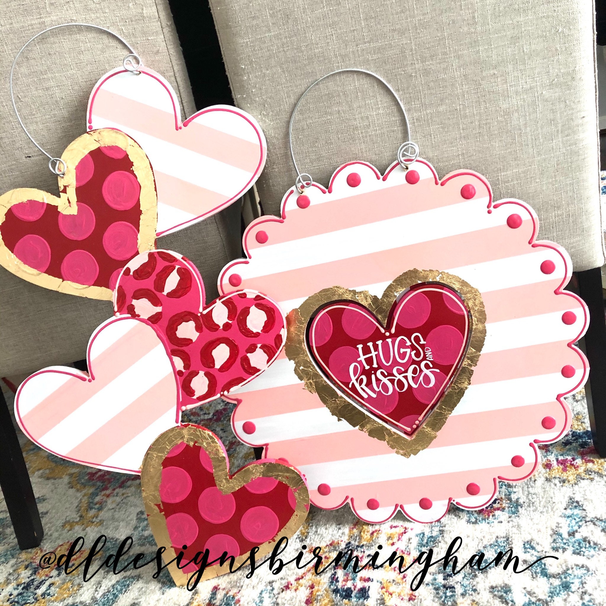 Valentine's Day Heart Door Hanger personalized handlettered stripes ...