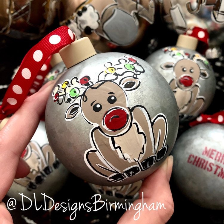 Reindeer ornament rudolph with lights handpainted galvanized metal