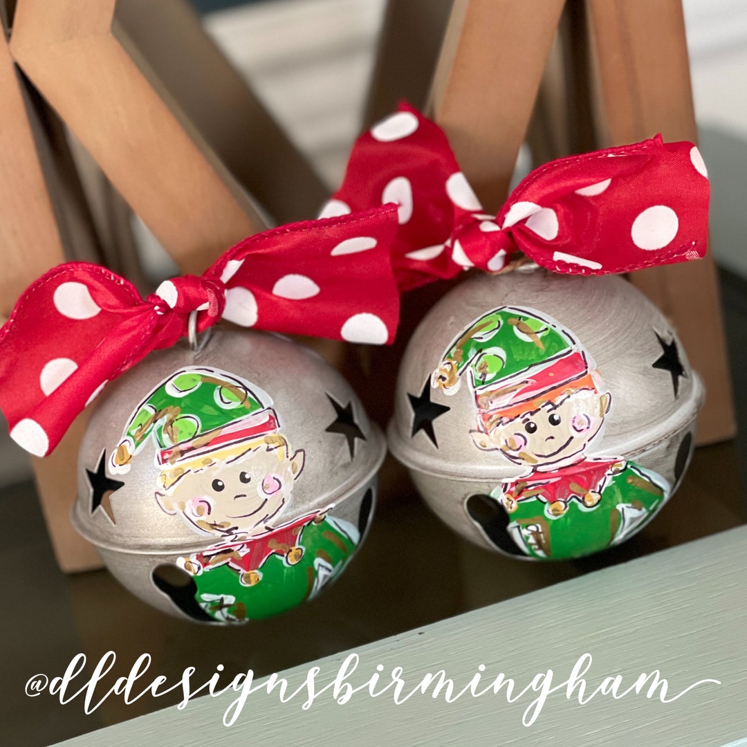 Elf Ornament Bell Hand Painted Galvanized Metal Believe - Etsy
