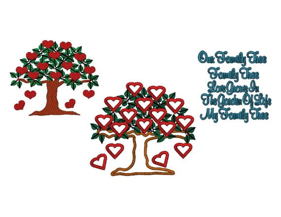 Filled & Applique Heart Tree Family Tree Bonus Text Design | Etsy
