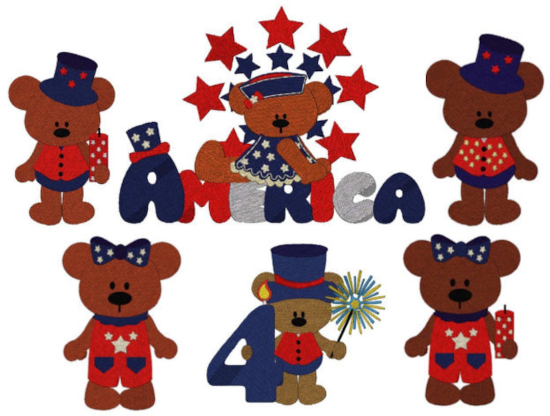 27 American Designs, Teddy Bears for 4th of July, Machine Embroidery ...