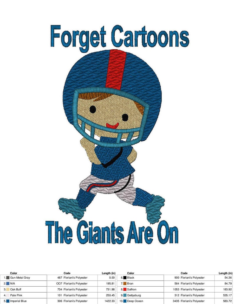 Forget Cartoons The Giants Are On Football Player 6 Szs. | Etsy